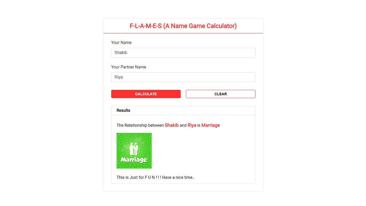 FLAMES Calculator - (Name Gamer Calculator) for Wordpress, Wix, Squarespace & Webflow Website ...